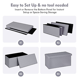 B FSOBEIIALEO Folding Storage Ottoman, Faux Leather Footrest Seat Long Bench Storage Box Chest, Grey 30"x15"x15"