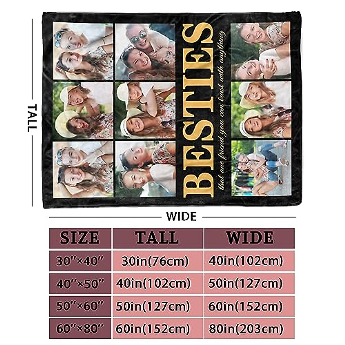 Personalized Best Friend Blanket Gifts for Women, Best Friend Birthday Gifts, Custom Friendship Blanket with Photos for Besties BFF Friends Birthday, Personalized Collage Blanket