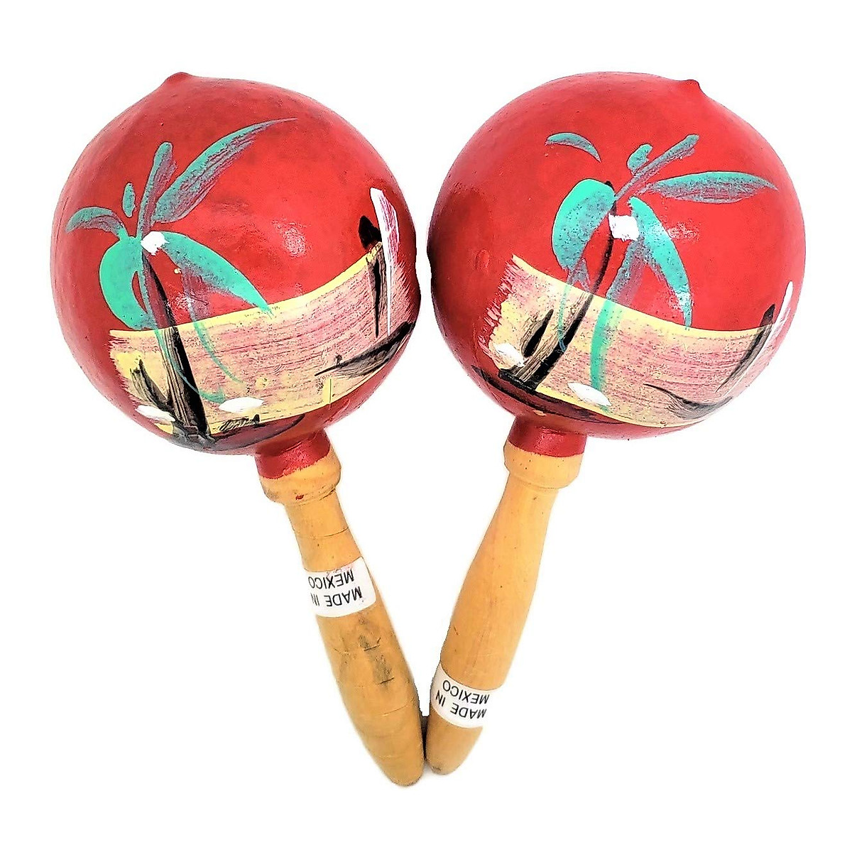 Zugar Land Red - 8" Hand Made Genuine Mexican Real Wooden Maracas (Pack of 2) Fragile Hand Painted. Wood. Noisemaker. Latin Dance Party Fiesta Musical Instrument.