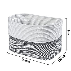 RITHLELA Woven Baskets 15"x10"x9" Cotton Rope Cube Storage Baskets Set of 3 Decorative Baskets Closet Cloth Storage Baskets and Bins for Shelves with Handles for Blanket, Laundry, Clothes - Grey