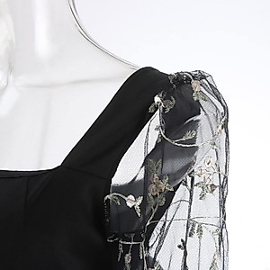 Beach Dresses for Women Women Square Neck Long Sleeve Dress Tulle Floral Embroidered Evening Dresses Wrap Hip Dress Black