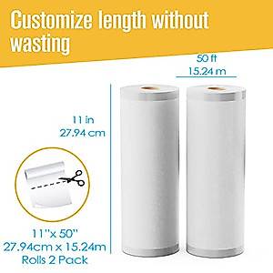 Houseables Vacuum Sealer Bags, Food Saver Rolls, Sous Vide Seal Bag, 11 Inch x 50 Ft, 2 Pack, Heavy Duty, Vaccum Sealed Roll, For Meal Storage, Vac Sealing Machine, Freezer, Reusable, Resealable