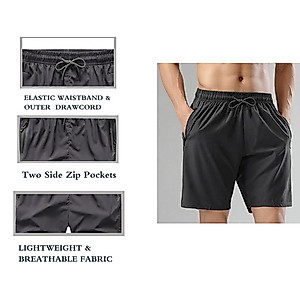 XiaoLongRen Boys Outdoor Running Shorts Quick Dry Lightweight Gym Shorts with Zipper Pockets(07022BK-14)