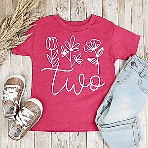 Two Floral 2nd Birthday Shirt for Toddler Girls Second Birthday Outfit White on Mustard Shirt 3T