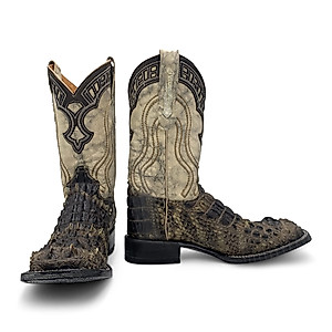 Vaccari Men's Alexander Genuine Natural Alligator Head Cut Broad Square Toe Western Cowboy Boots - 10 D