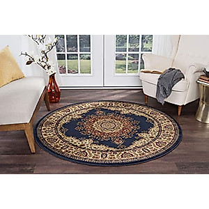 Fiona Traditional Oriental Navy Round Area Rug, 5' Round