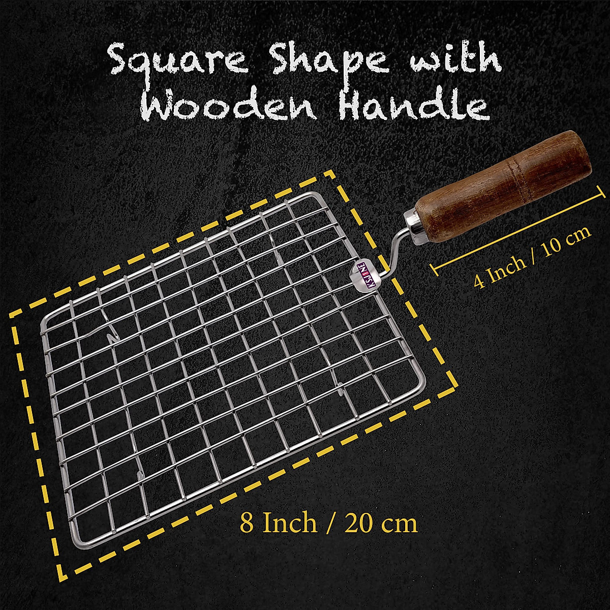 KSJONE Stainless Steel Multi-Functional Wire Steaming Cooling and Baking Barbecue Rack Square Wire Roaster Rack/Papad Jali/Roti Grill Round Shape with Wooden Handle