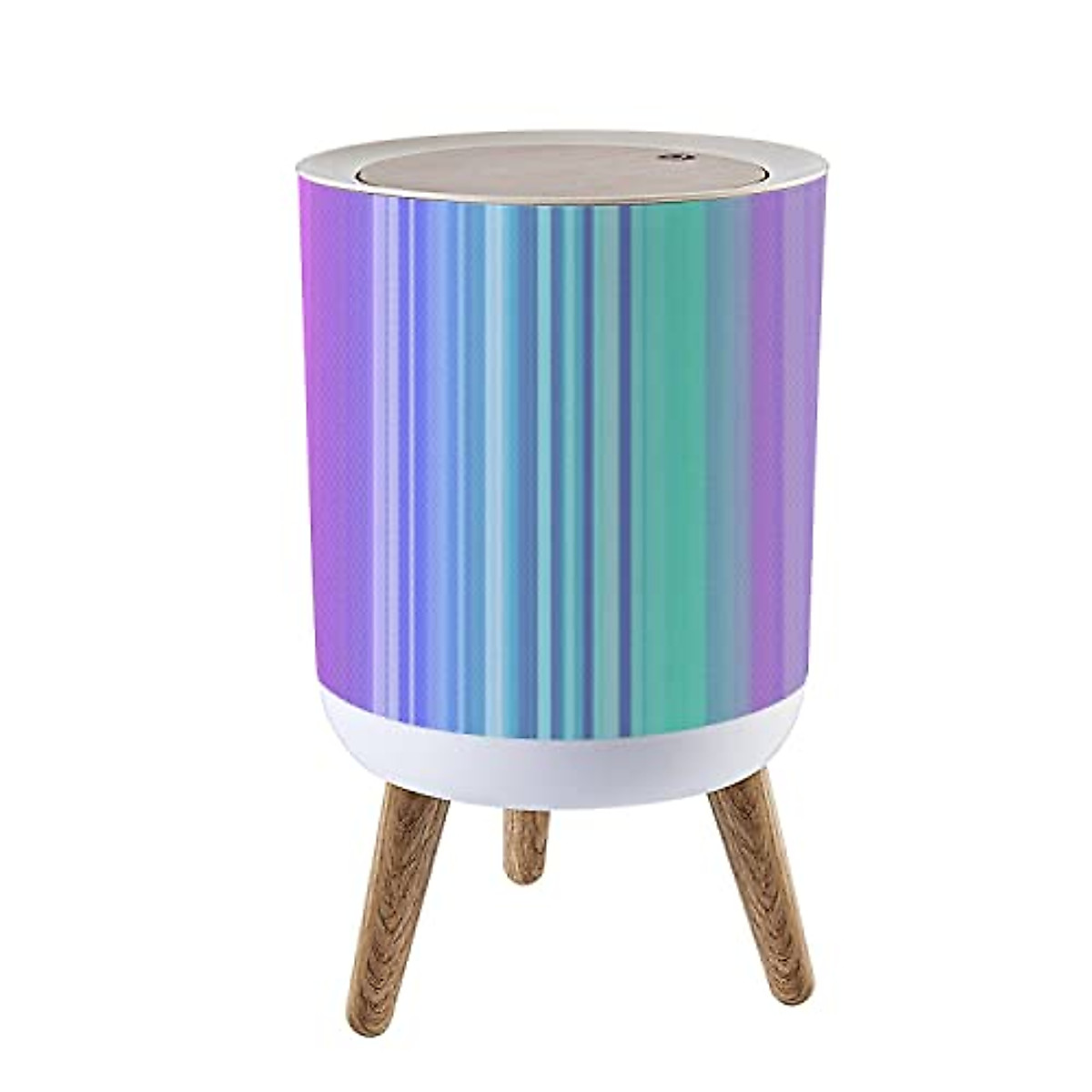 IBPNKFAZ89 Small Trash Can with Lid Holographic Iridescent Surface Wrinkled foil Abstract foil 80s Texture Garbage Bin Wood Waste Bin Press Cover Round Wastebasket for Bathroom Bedroom Office Kitchen