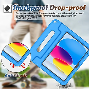 LTROP Kids Case for iPad 10th Generation 10.9-inch 2022 (A2696, A2757, A2777), Shockproof Convertible Handle Stand iPad Gen 10 Case with Built-in Screen Protector for Kids Toddler Boys Girls, Blue