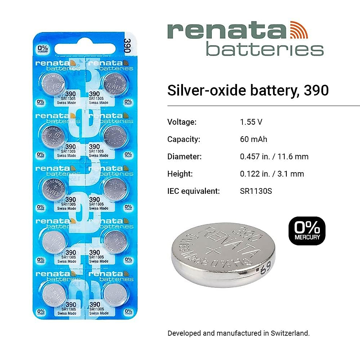 #390 Renata Watch Batteries 5Pcs
