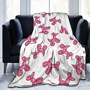 Cute Cartoon Pink Balloon Animal Dog Throw Blanket Soft Flannel Fleece Blankets for Bed Couch Sofa,All Season Cozy Blankets Throws King Queen Full Size for Kids Women Adults 60"X50"