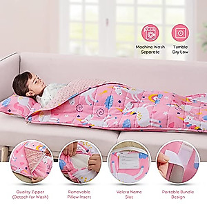 Sivio Toddler Nap Mat for Daycare, Sleeping Bag for Kids with Detachable Pillow, Weighted Blanket 3lbs for Kids Napping, Cotton Soft for Preschool Kindergarten, 50 x 20 Inches,Pink Unicorn