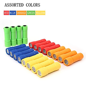 Whaply 30-Pack Small Mini Flashlight Set, 5 Colors, 9-LED Handheld Flashlight with Lanyard,90-Pack AAA Battery Included for Kids/Night Reading/Party/Camping/Emergency/Hunting(30 Pack)