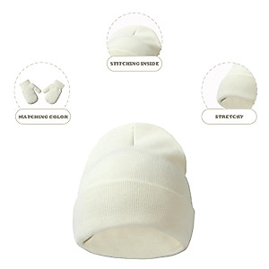 Baby Hats and Mittens Set Infant Toddler Beanie Caps Hospital Hat Set Newborn Gloves for Baby Boys Girls White/Pink/Purple S