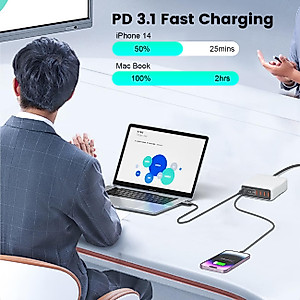 USB C Charger,210W USB C Charging Station 7-Port Fast Charger USB C Charger Block 65W USB-C Laptop Charger USB C And A For MacBook Pro/Air, Pad Series,iPhone 14/13/Pro/13Pro Max/12 Samsung Galaxy Note