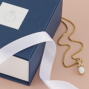 PEORA 14K Yellow Gold Created White Opal with Genuine Diamonds Pendant, Dainty Hypoallergenic Solitaire, Oval Shape, 7x5mm