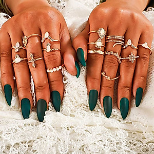 TWINKLEDE Boho Stackable Rings 17Pcs Rhinestone Finger Rings Gold Crystal Joint Knuckle Rings for Women