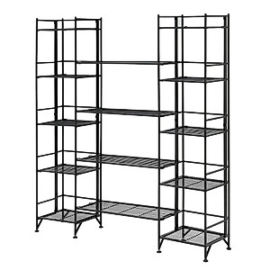 Convenience Concepts Xtra Storage Shelves - 5 Tier Folding Metal Shelving with Set of 4 Extension Shelves - Modern Shelves for Storage and Display in Living Room, Bathroom, Office, Black