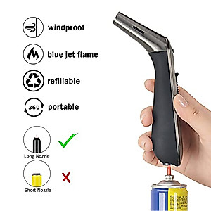 Jnfire Butane Torch Lighters Refillable, Adjustable Flame with Visible Fuel Tank, Kitchen Cooking Dab Torch for Creme Brulee Baking Cocktails BBQ Camping Welding (No Butane)