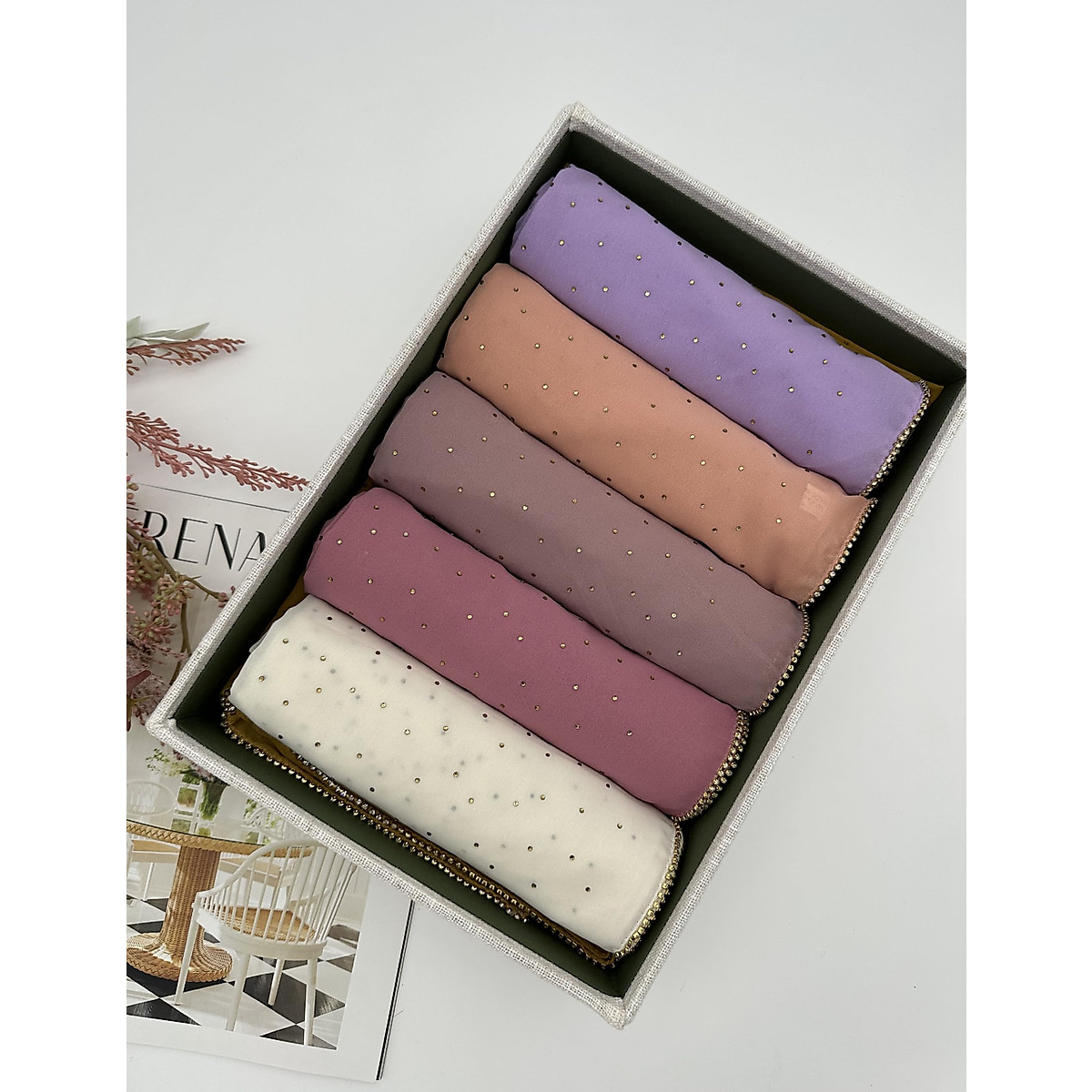 Xirhoot Hijab for Women Premium Chiffon Hijab Rhinestone Hijab Scraf for Women Muslim (Black)