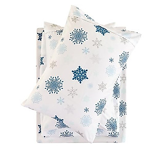 Mooreeke Christmas Holiday Full Sheets, Snowflake Printed Full Bed Sheet Set with Deep Pocket Non-Slip Fitted Winter Sheet