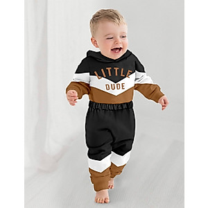 AGAPENG Baby Boy Clothes 3-6 Months Color Block Hoodie Sweatsuit Oversized Sweatshirt Onesie Romper Long Pants Fall Baby Boy Clothes Baby Boy Winter Clothes Thanksgiving Outfit Brown