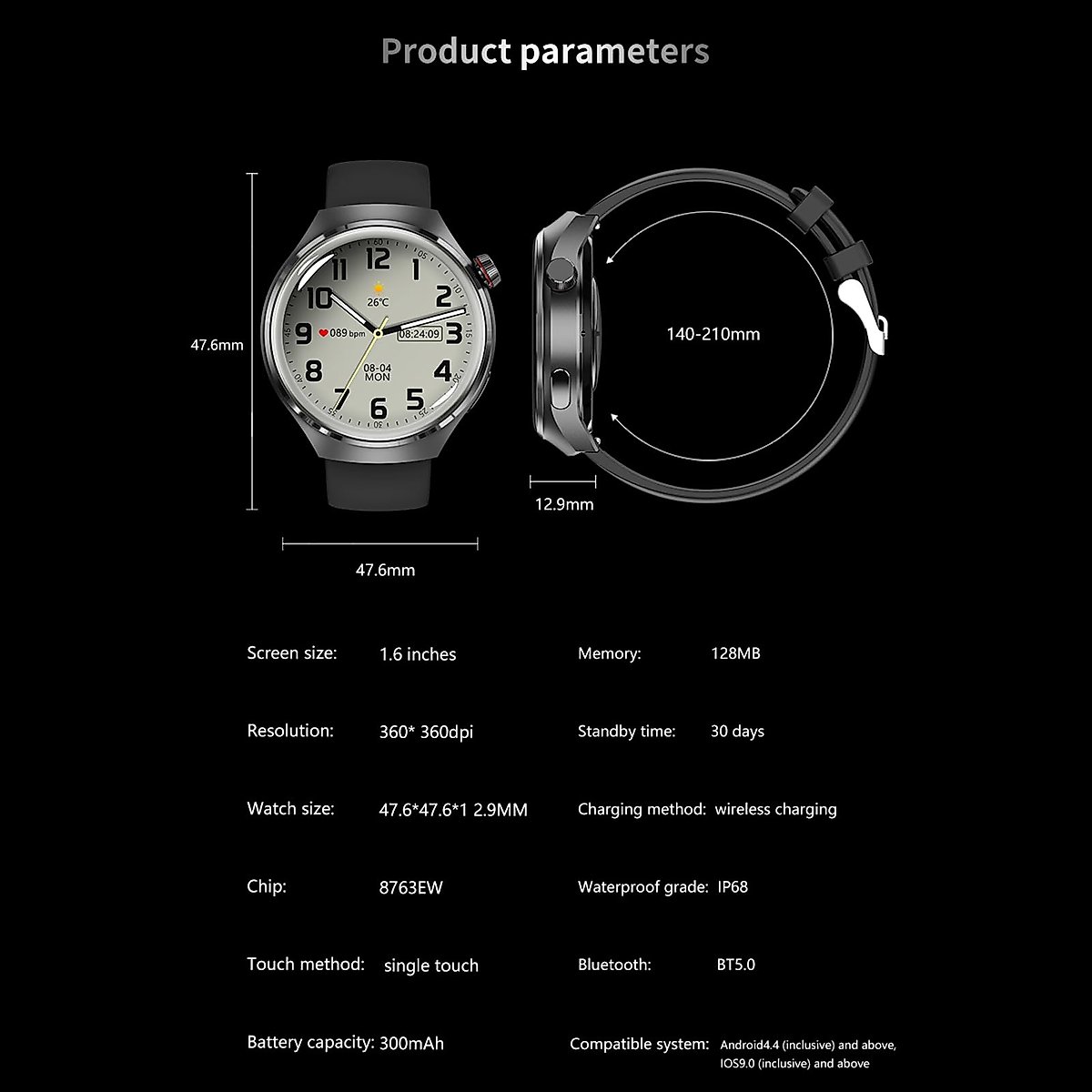 Dico Das Smart Watches with Bluetooth Call(Answer/Dial Calls), Sleep Monitor for iPhone/Android Phone,IP68 Waterproof(Black Circle)