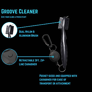 NuRich Golf Club Sharpener and Brush Cleaner Golfer Accessories Kit comes with Wire/Nylon Brush, Iron Groove Sharpener, Retractable Zip-Line, and Golfing Carabiner for Golf Bag or Lanyard Attachment
