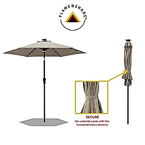 FLAME&SHADE 7.5 ft Solar Powered Outdoor Market Patio Table Umbrella with LED Lights and Tilt, Taupe