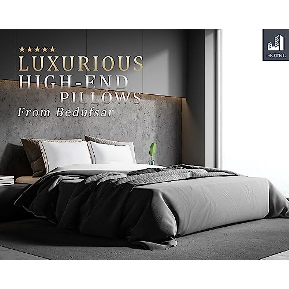 Bedufsar Bed Pillows King Size Set of 2, Hotel Quality Firm and Supportive Gusseted Pillows for Side and Back Sleepers, Cooling Down Alternative Fluffy and Soft Pillow (20x34 in)