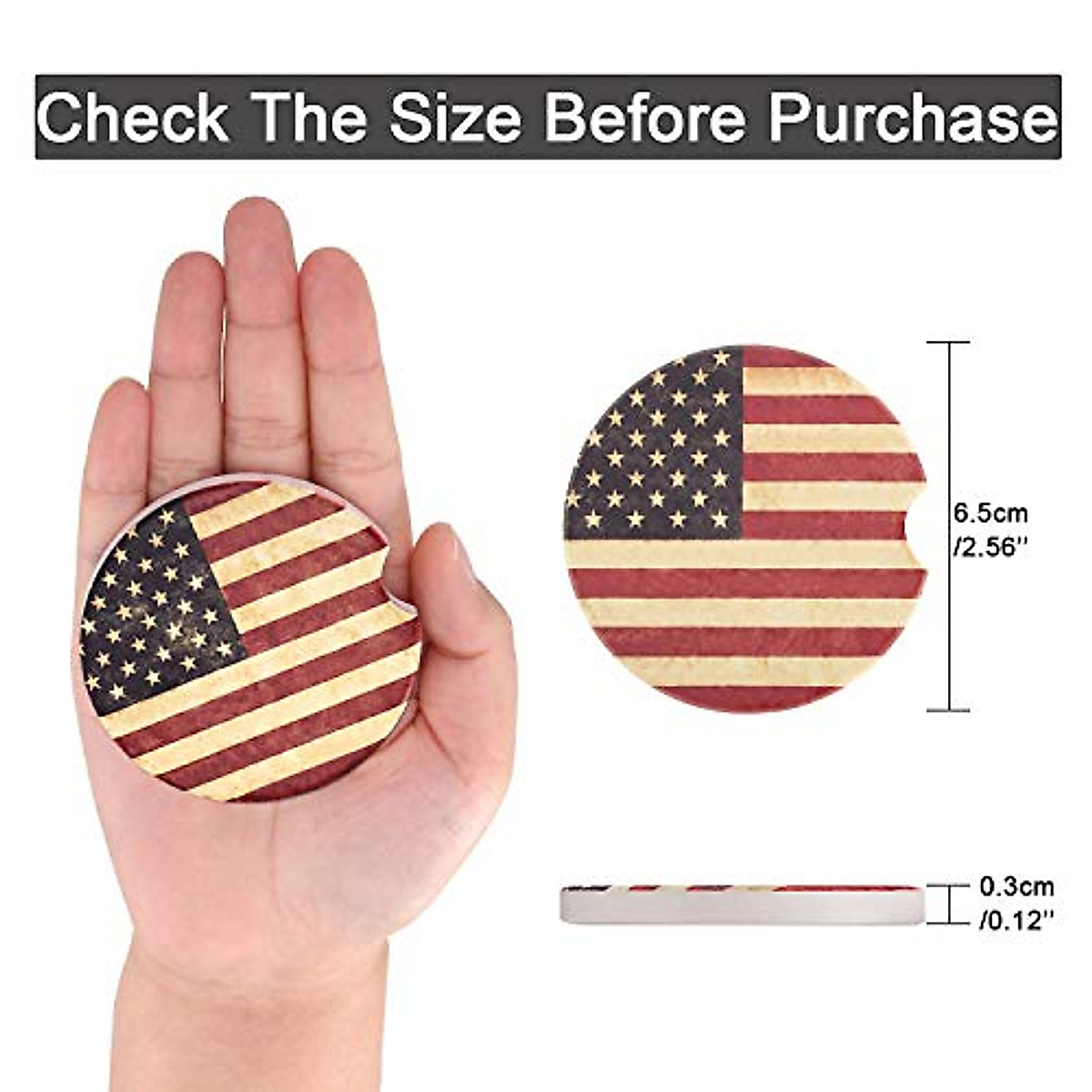 8 Packs USA Flag Cup Coasters Ceramic 2.56 Inch Stone Car Cupholder Absorbent Coaster Set for Drinks Cup (Red)