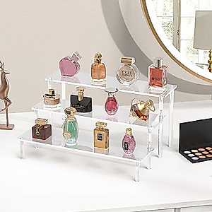 Aredpoook Acrylic Display Risers, 3 Tier Perfume Organizer Stand, Clear Cupcake Stand Holder, Large Shelf Risers for Figures, Dessert Shelves for Party, Riser Stand for Decoration and Organizer
