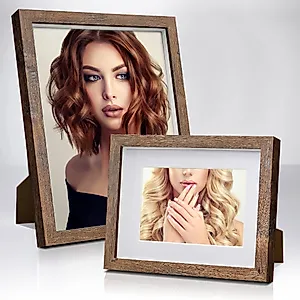 Shadow Box Frame, 4 Pack Picture Frame Set, Wall Picture Frame, Farmhouse Wood Rustic Picture Frames with Tempered Glass Gallery Wall Tabletop Display (5X7 Mat 3.5X5, Brown)
