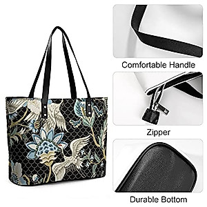 Womens Handbag Japanese Bird Cranes Leather Tote Bag Top Handle Satchel Bags For Lady
