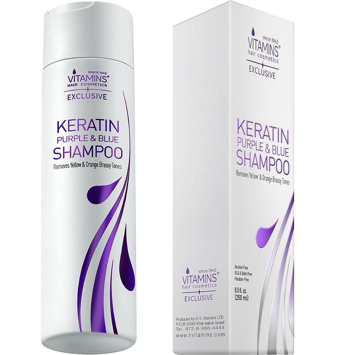 Vitamins Keratin Purple Toning Shampoo - Violet Blue Brassiness Toner for Bleached Icy Blonde Platinum Silver White Grey Ash Gray or Colored Dry Damaged Brassy Hair