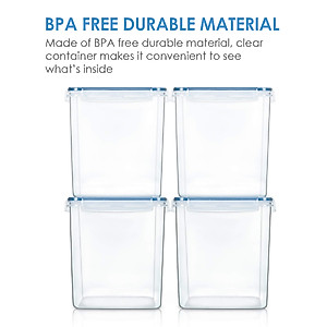 Vtopmart Food Storage Containers 2.5L / 84.5oz, 4 Pieces BPA Free Plastic Airtight Canister for Flour, Sugar, Baking Supplies, with 4 Measuring Cups and 24 Labels, Blue