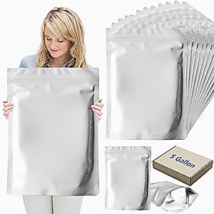 15 Pack Mylar Bags for Food Storage 5 Gallon, Resealable Stand Up Heat Sealable Bags with Zipper for Rice, Grains, Coffee Beans and Emergency Long Term Food Storage (15 Pcs Bags)