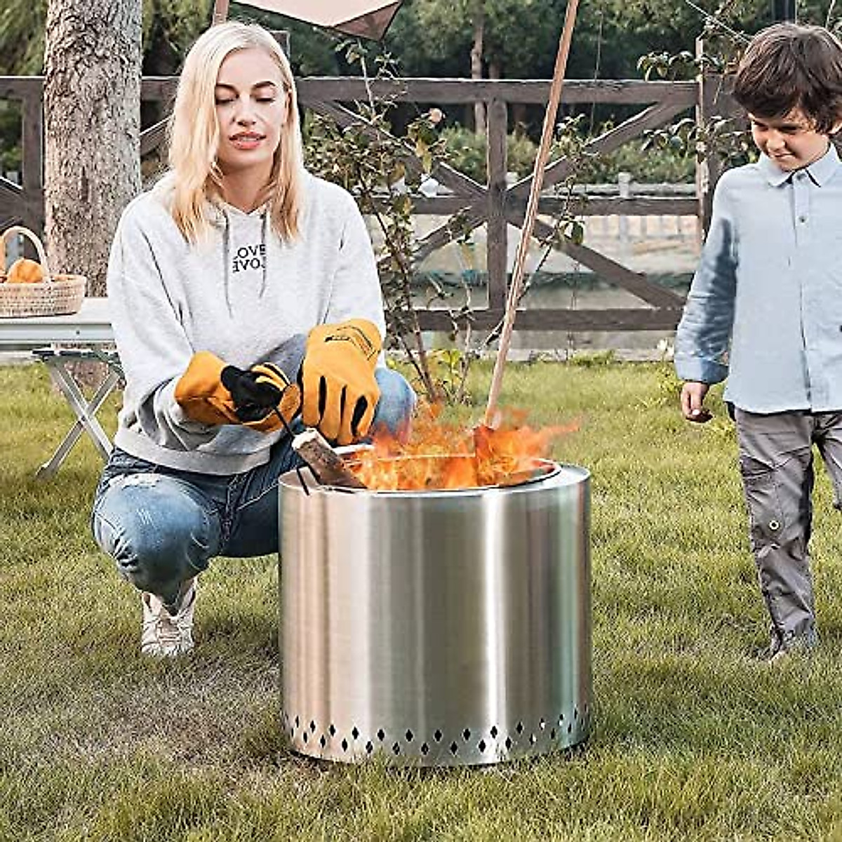 SAN LIKE Fire Pit Poker for Fireplace Outdoor - 32'' Wrought Iron Firepit Stoker Stick for Camping Campfire - Ideal Size Easy Assembly