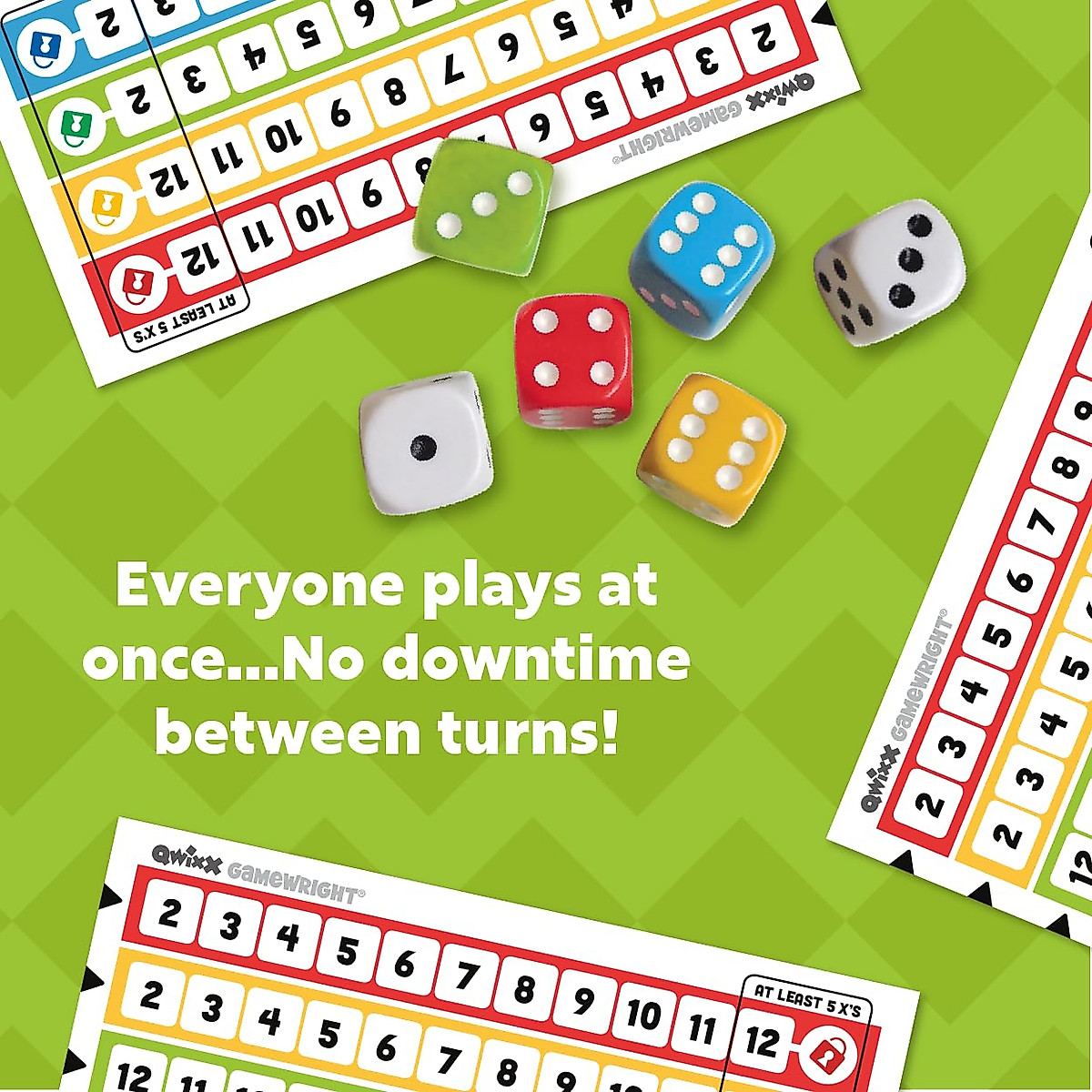 Qwixx: The frantic dice rolling game that everyone plays at once! For ages 8+, 2-5 players, from Gamewright