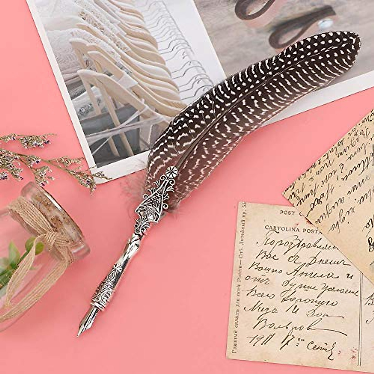 Hilitand Feather Quill Pen Vintage European Antique Sign Pen Set Calligraphy Writing Quill Pen for Stationery Gift(04#)