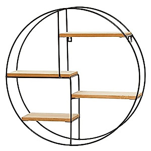 mDesign Round Metal Wall Mount Display Organizer Holder, 4 Shelf - to Store and Show Off Small Collectibles, Figurines, Mugs, Succulent Plants - Black/Natural