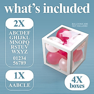 Happy Place Product Balloon Box Decorations, 4 White Boxes with Big Letters for Baby, Custom Name or Grad, custom birthday decor, Gender Reveal Decorative Blocks, Baby Shower - Large Balloon Boxes