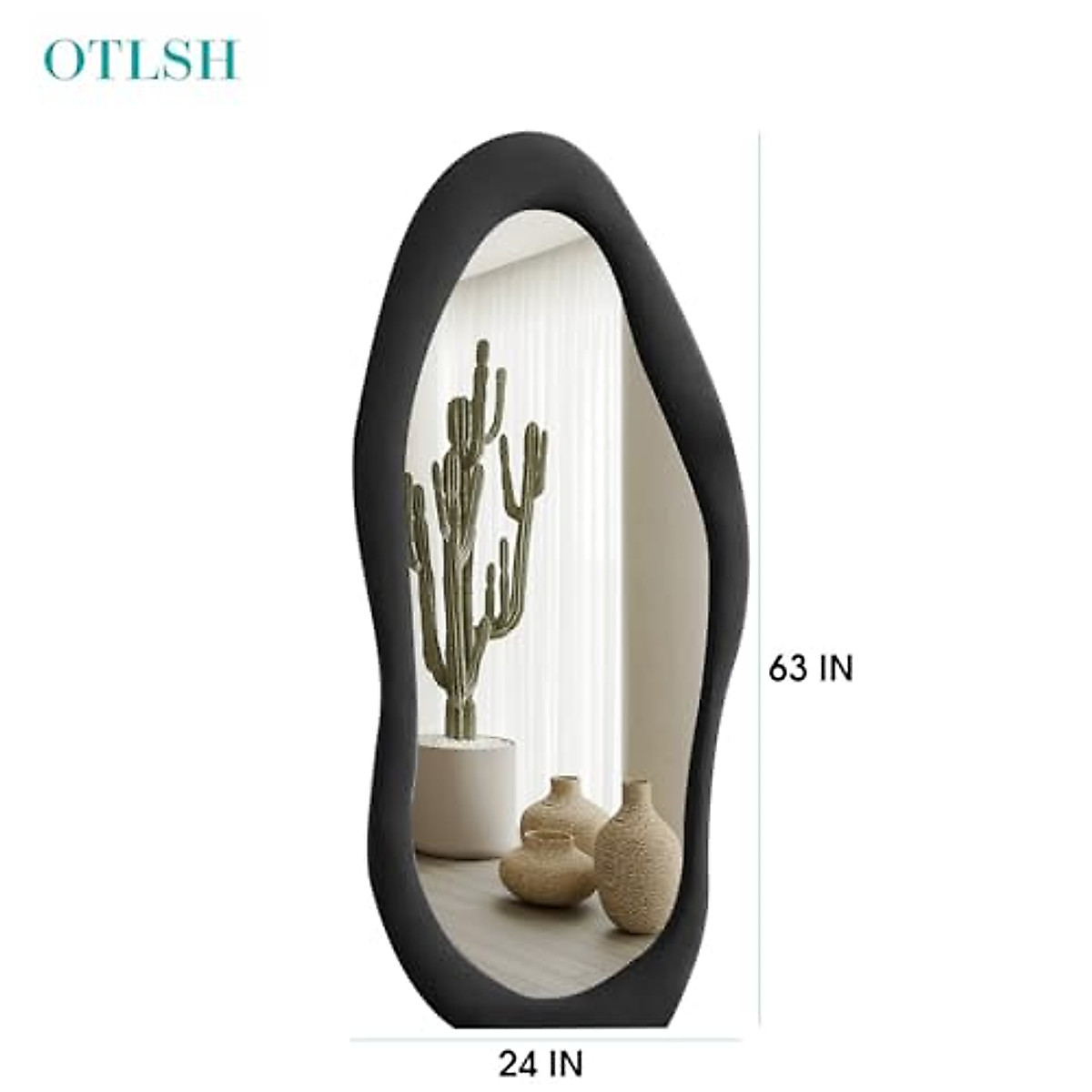 Otlsh Full Length Mirror, 63" x 24" Wall Mirror, Floor Mirror with Flannel Frame, Standing Mirror, Irregular Mirror Hanging or Leaning The Wall, Cloud Shaped, Black