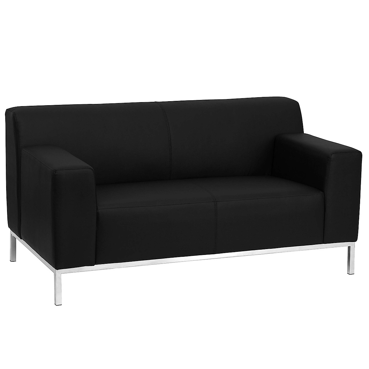 Flash Furniture HERCULES Definity Series Contemporary Black LeatherSoft Upholstered Loveseat with Stainless Steel Legs
