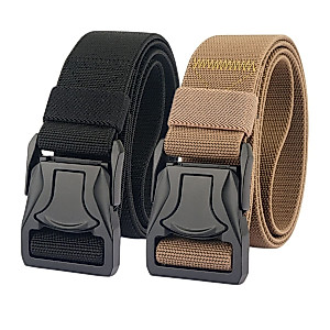 2 Pack-Metal Buckle Quick Release Outdoor Tactical Belt for Men Stretch Nylon Web Belt for Hunting Camping (BLACK+BROWN)