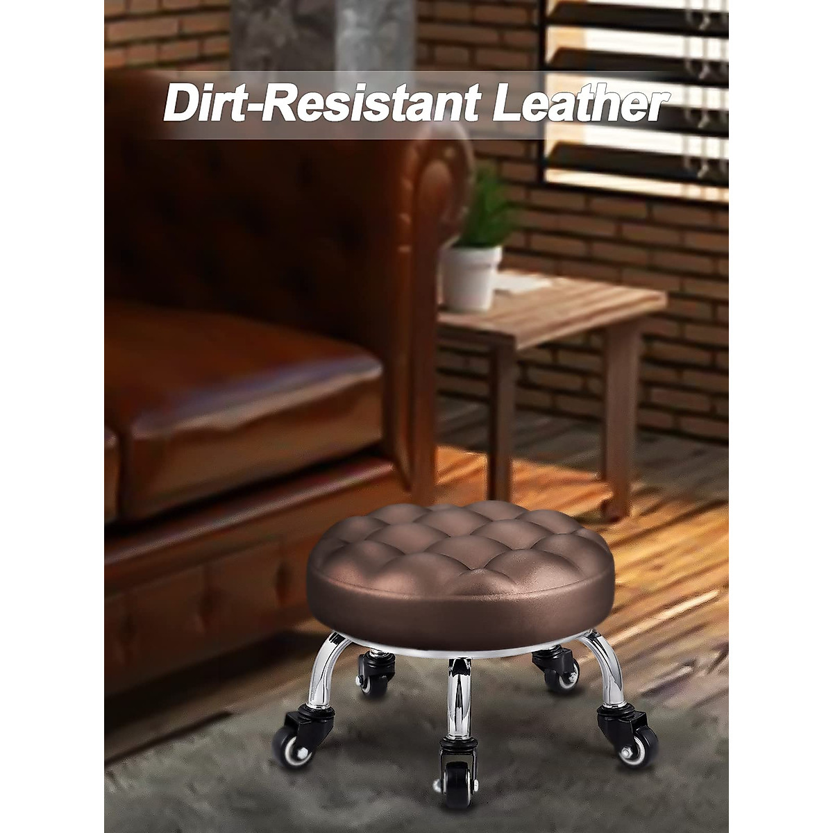 Lorvain Low Rolling Stool with Wheels, Roller Seat Short Stool with Universal Swivel Caster Wheels Leather Little Low Small Stools on Wheels for Home Garage to sit on- Mesh Brown