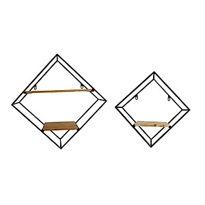 Deco 79 Metal Diamond 3 Shelves Wall Shelf, Set of 2 12", 16"H, Black