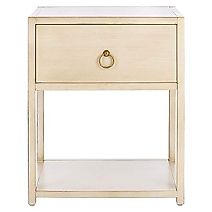 Safavieh Home Collection Yudi Antique White and Gold 1-Drawer Nightstand