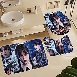 𝐖.𝐞𝐝𝐧𝐞𝐬𝐝𝐚𝐲 Bathroom Shower Curtain 4 Pieces Set, 𝐀.𝐝𝐝𝐚𝐦𝐬 Shower Curtain Set with Anti-Slip Rug, Toilet Cover, Bath Mat, Waterproof Shower Curtain Set with Rug,Bathroom Set with Hooks