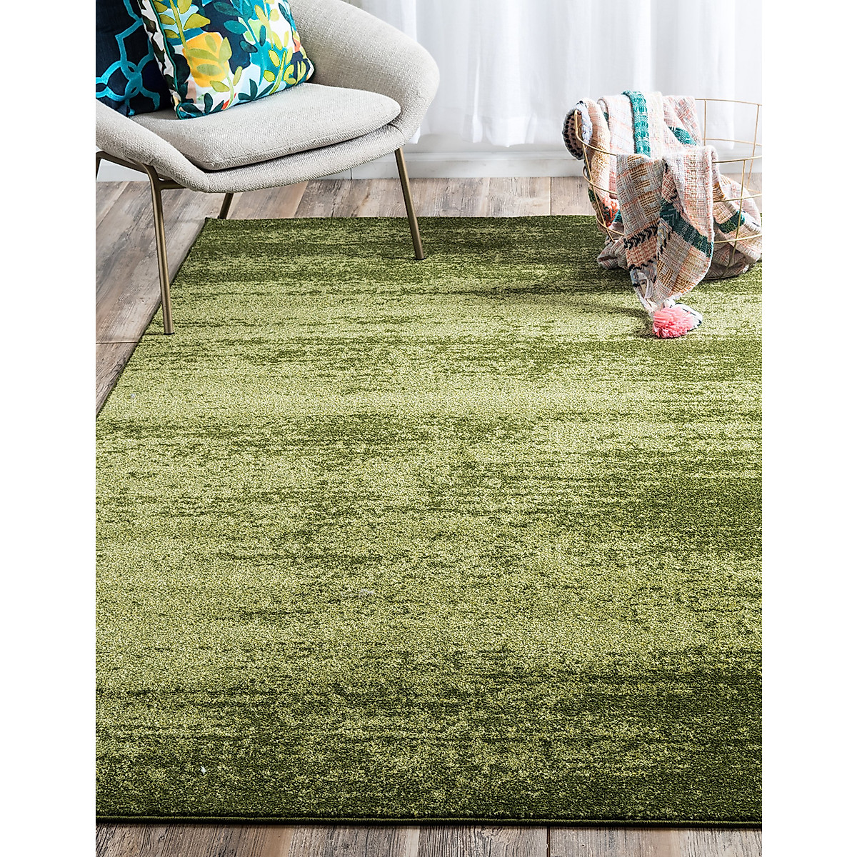 Unique Loom Del Mar Collection Area Rug - Lucille (6' 1" x 9' Rectangle, Green/ Hunter Green)